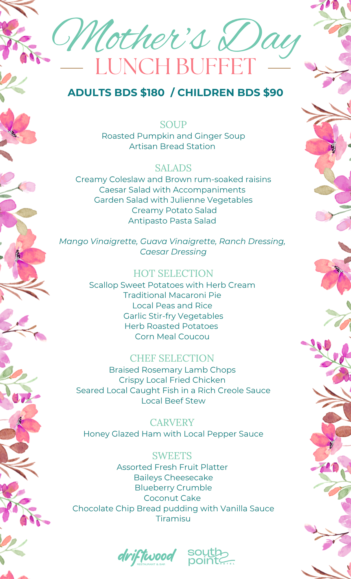 Driftwood Restaurant & Bar – Menu – South Point Hotel – Barbados